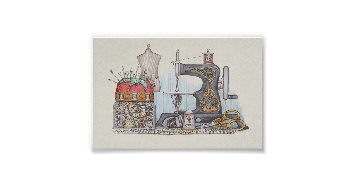 Hand Powered Sewing Machine Photo Print | Zazzle