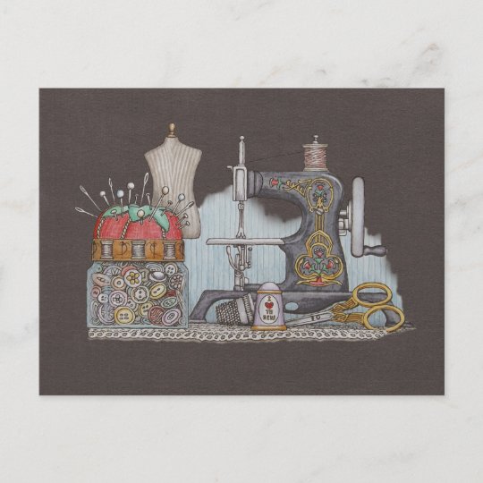Hand Powered Sewing Machine Postcard | Zazzle.com