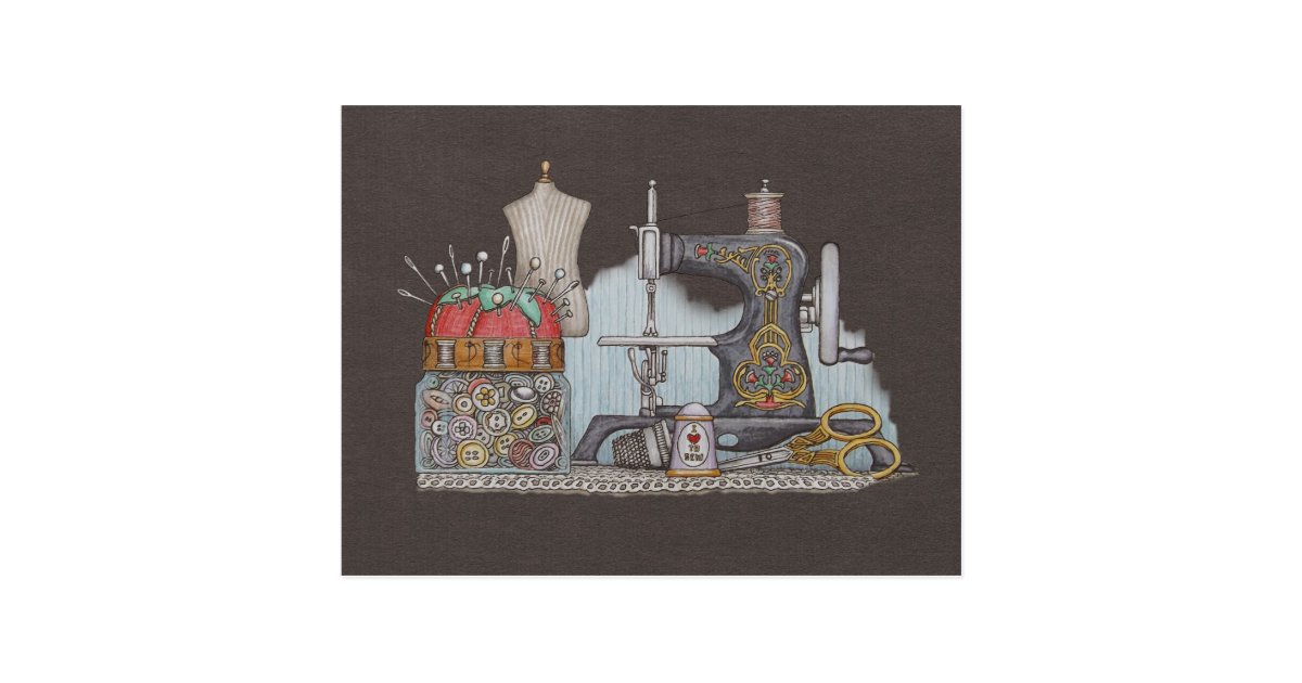 Hand Powered Sewing Machine Postcard | Zazzle.com