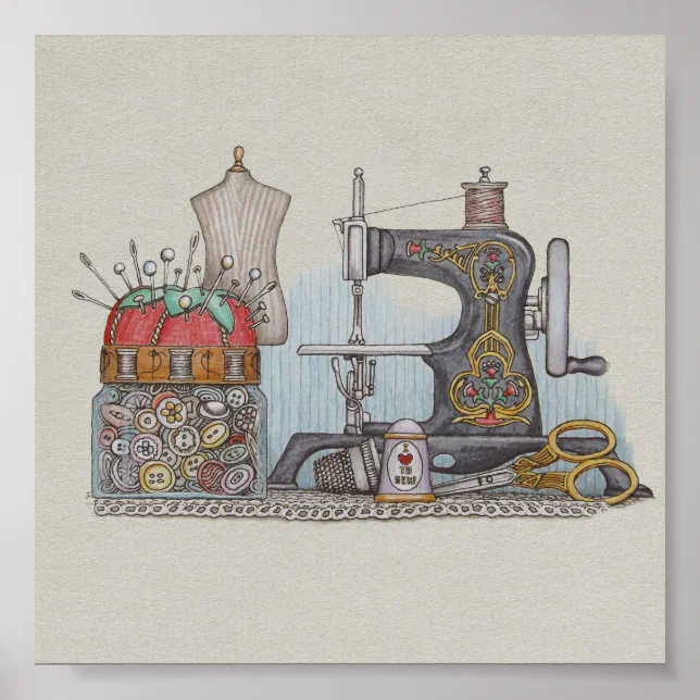 Hand Powered Sewing Machine Poster | Zazzle