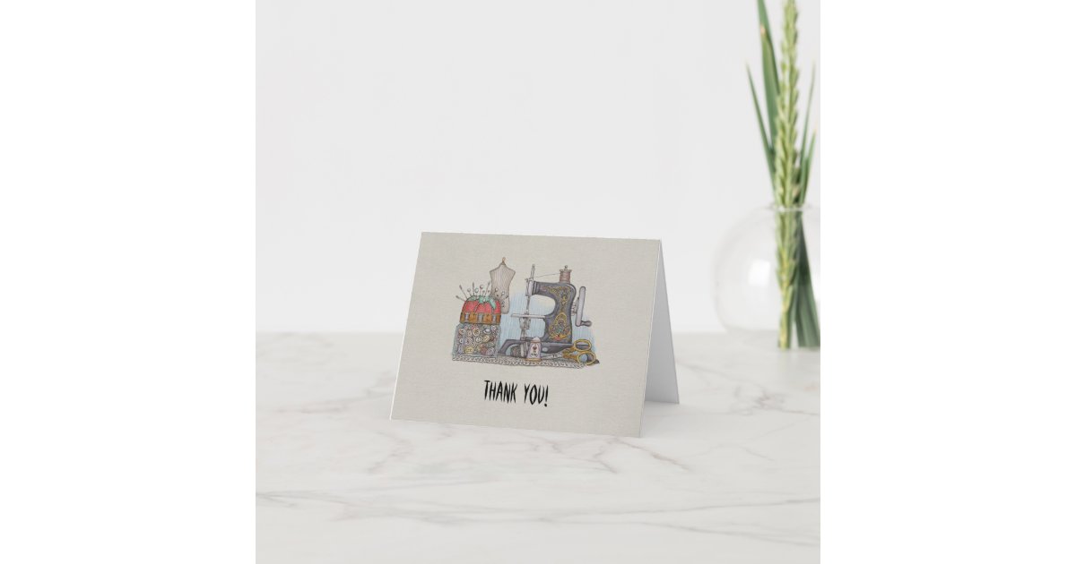 Hand Powered Sewing Machine Thank You Card | Zazzle