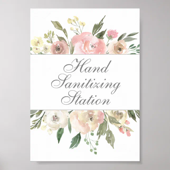 Hand Sanitizing Station Chic Floral Wedding Poster | Zazzle