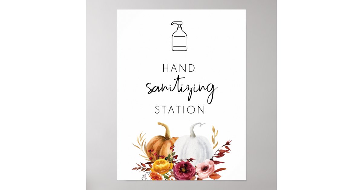 Hand sanitizing Station Floral Pumpkins Poster | Zazzle