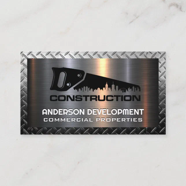 Hand Saw Construction Logo | Metallic Business Card | Zazzle