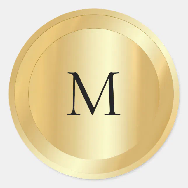 Hand Script Monogrammed Faux Gold Template Classic Round Sticker | Zazzle