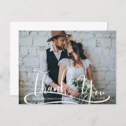 Hand Script Photo Wedding Thank You Postcard | Zazzle