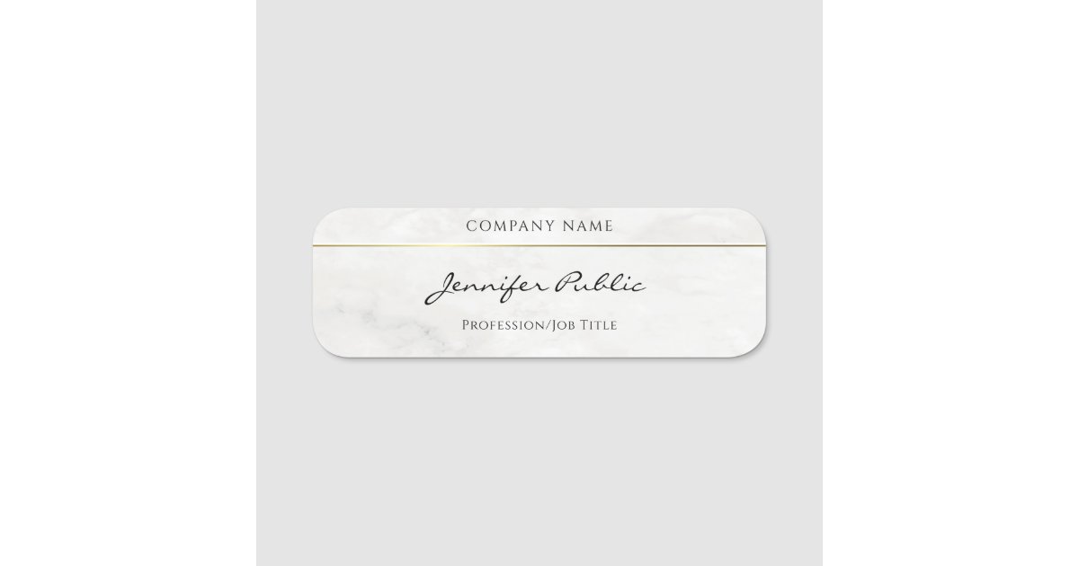 Hand Script Template White Marble Gold Elegant Name Tag | Zazzle