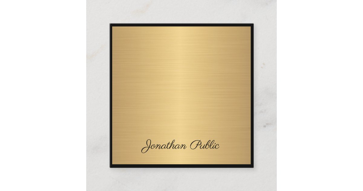 Hand Script Text Modern Glam Gold Elegant Luxury Square Business Card ...