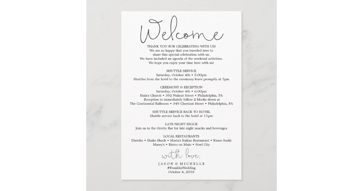 Hand Script Wedding Itinerary - Wedding Welcome Program | Zazzle