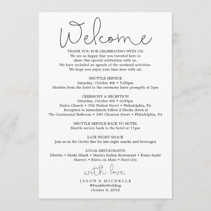 Hand Script Wedding Itinerary - Wedding Welcome Program | Zazzle.com