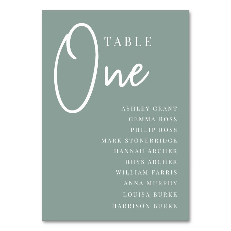 Hand Scripted Table ONE + Guest Names Table Number | Zazzle