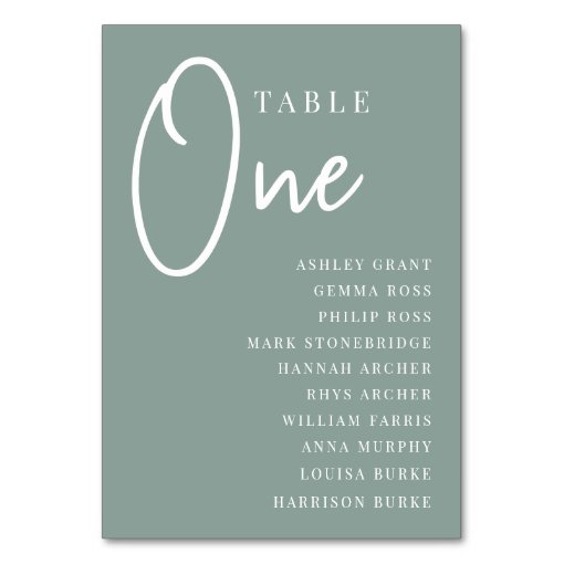 Hand Scripted Table ONE + Guest Names Table Number | Zazzle