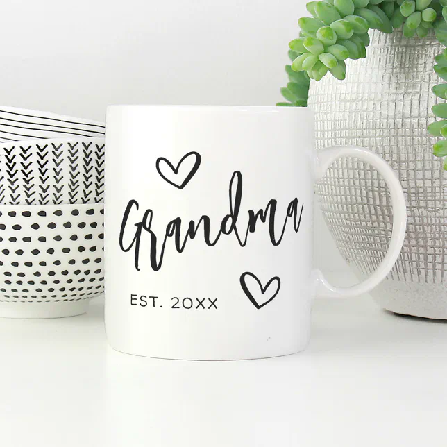Hand Sketched Script Grandma Year Established Coffee Mug | Zazzle