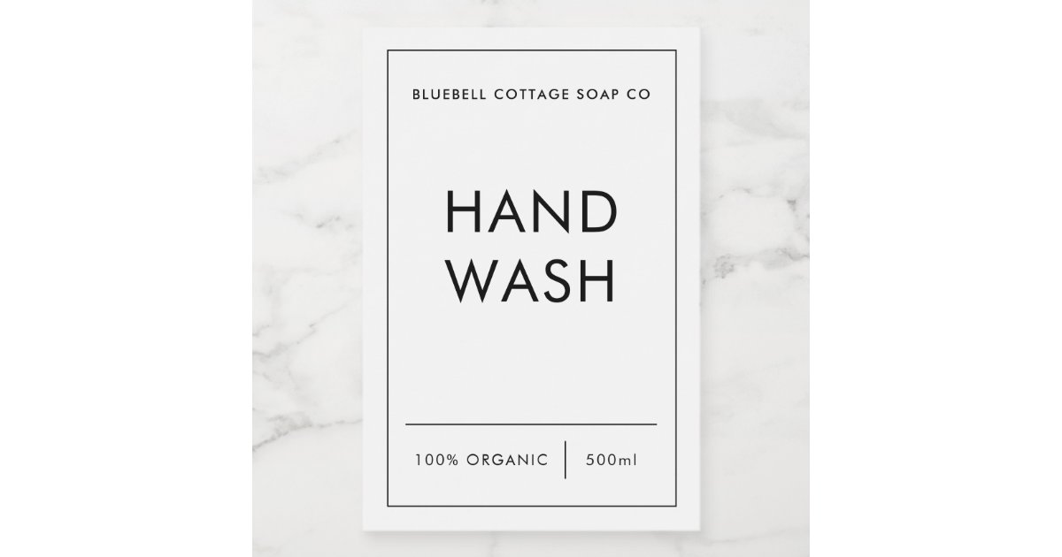 Hand Wash Label with Border Minimal Product Label | Zazzle