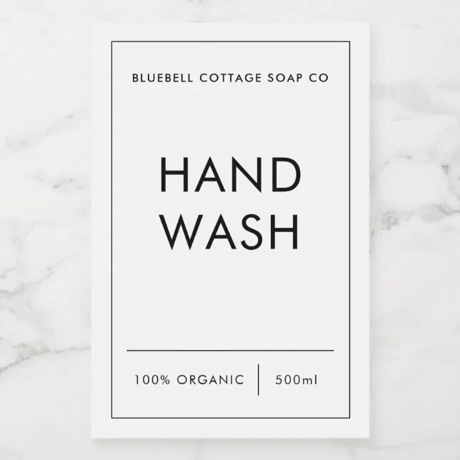 Hand Wash Label with Border Minimal Product Label | Zazzle