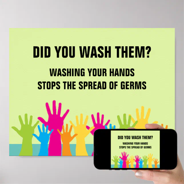 Hand Washing Stop Spreading Germs Colorful Hands Poster | Zazzle