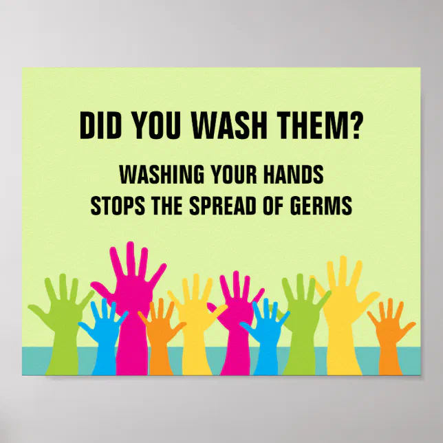 Hand Washing Stop Spreading Germs Colorful Hands Poster | Zazzle