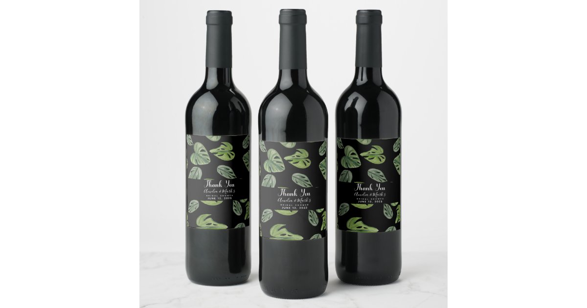 Hand Watercolor Monstera Adansonii Leaf Bridal Wine Label | Zazzle