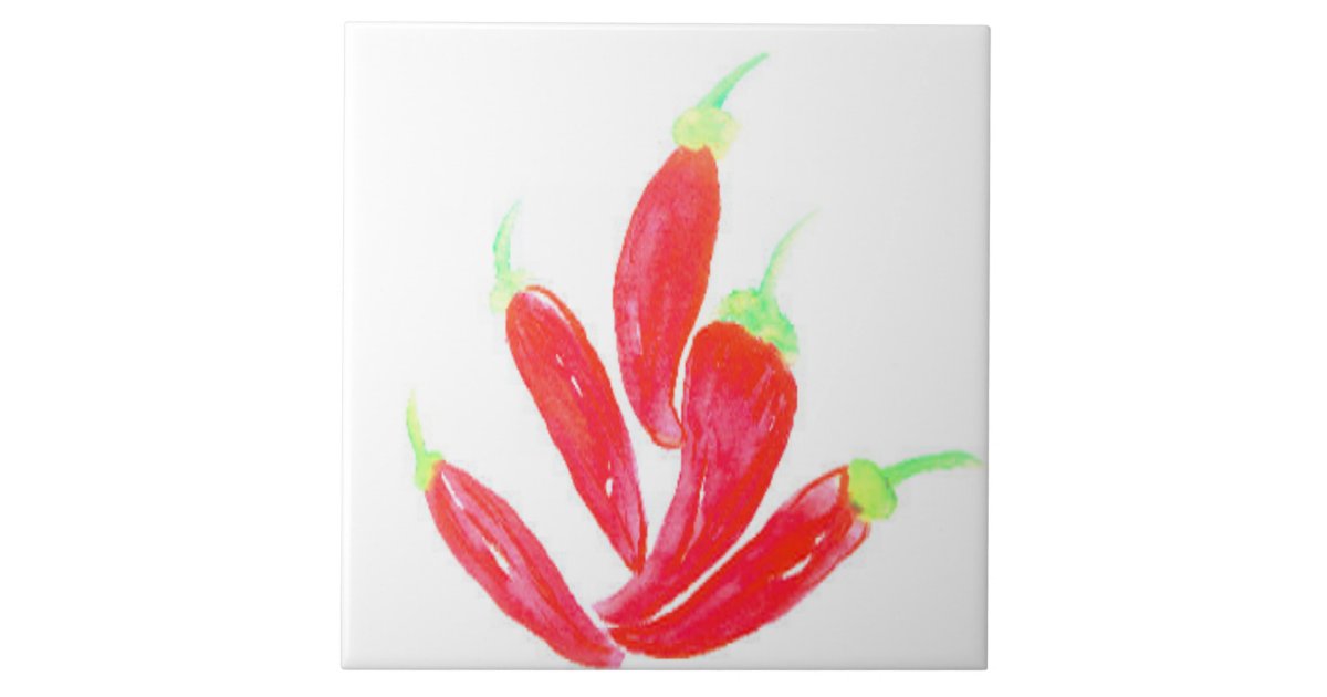 Hand Watercolor Red Hot Peppers Ceramic Tile | Zazzle