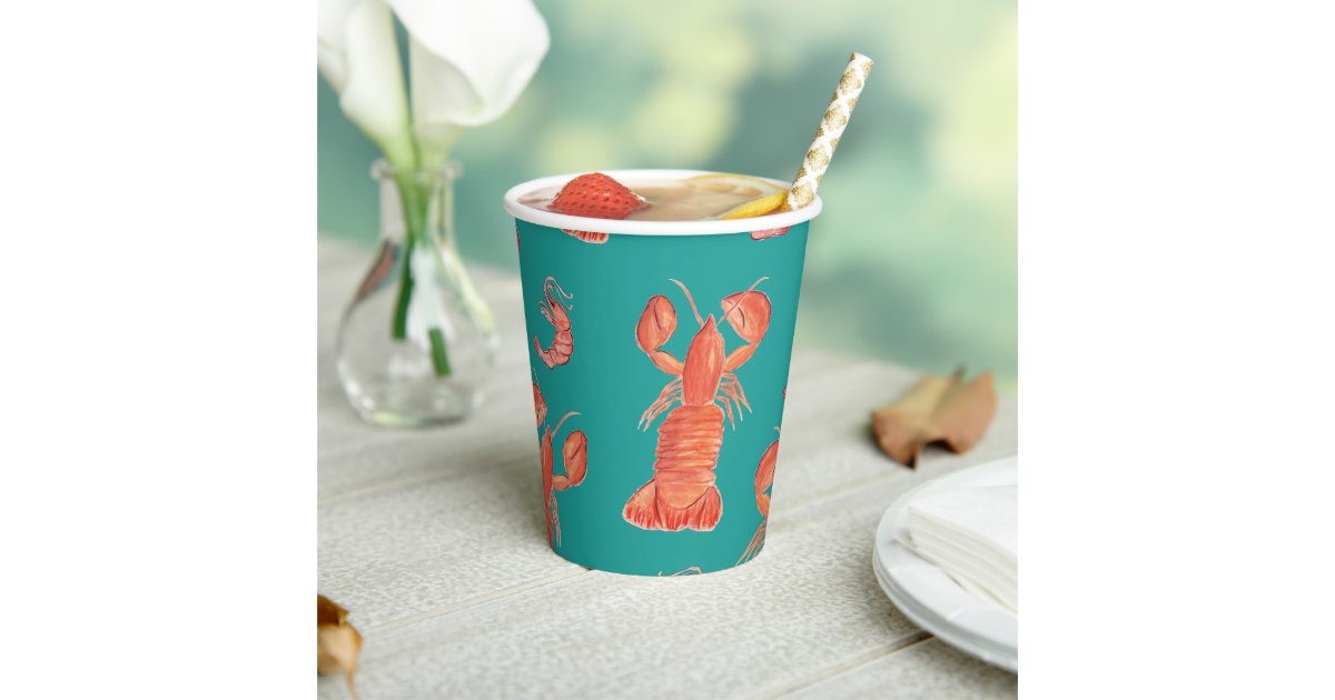 Hand Watercolor Seafood Lobster Shrimps Crab Broil Paper Cups | Zazzle