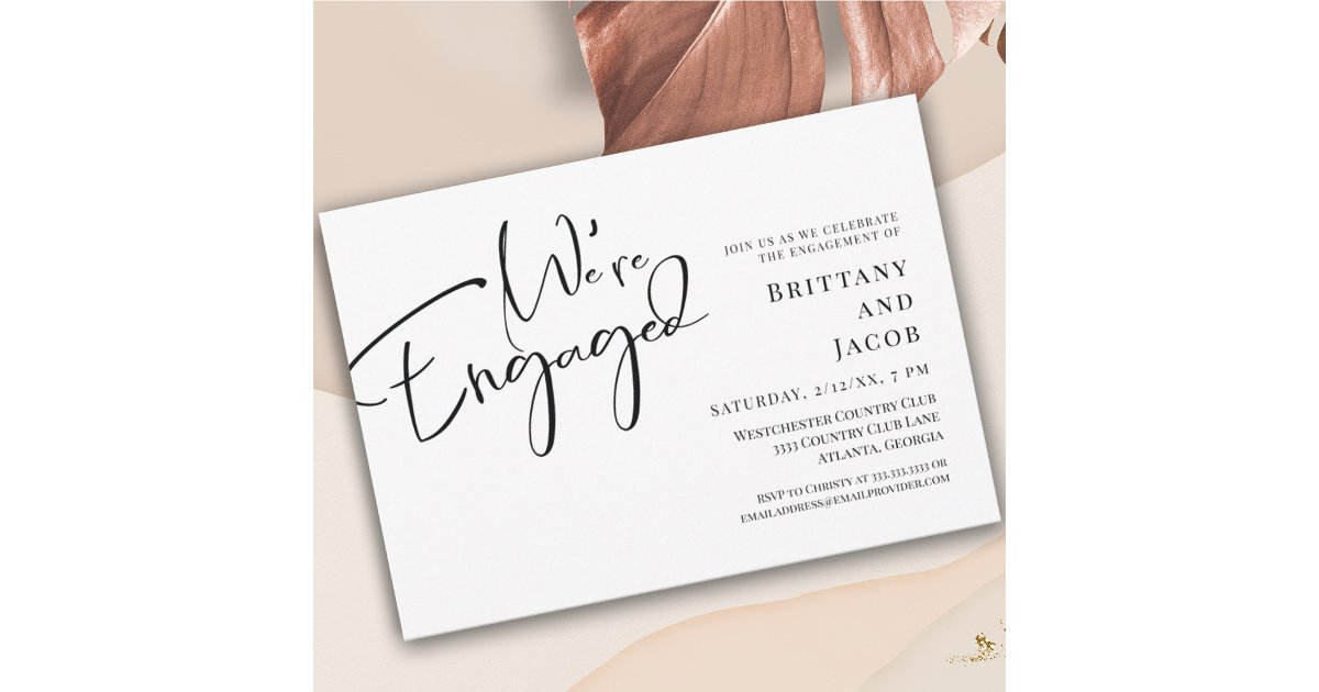 Hand Written Black White Engagement Party Invitation | Zazzle