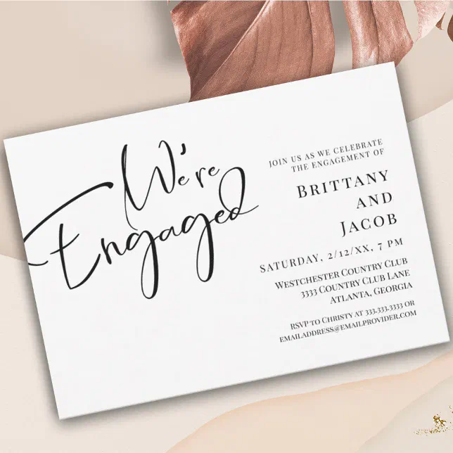 Hand Written Black White Engagement Party Invitation | Zazzle