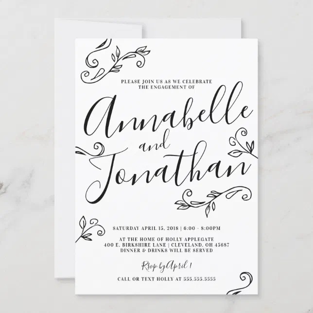 Hand Written Calligraphy Leaves Engagement Party Invitation | Zazzle