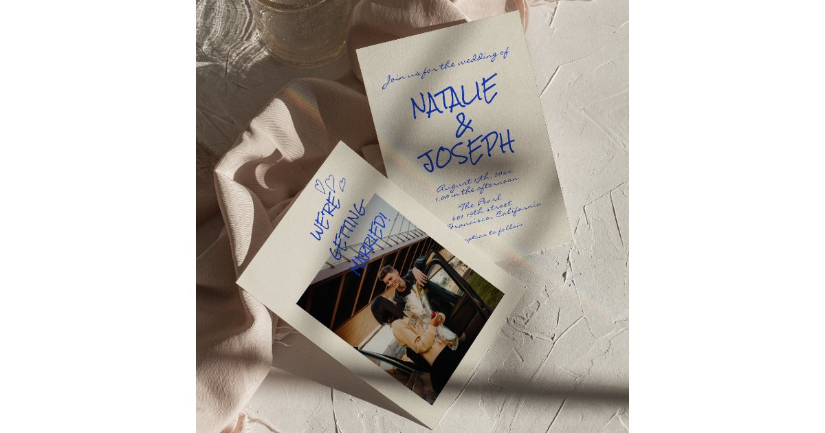 Hand-Written Colorful Retro Funky Photo Wedding Invitation | Zazzle