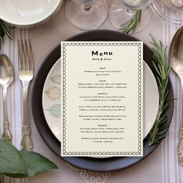 Hand Written Drawing Black & White Wedding Menu | Zazzle