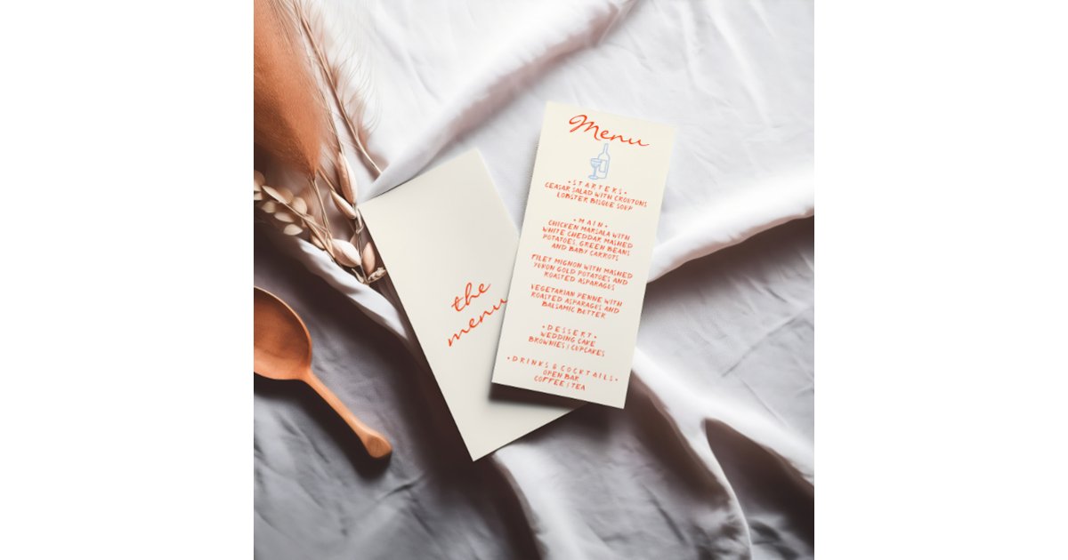 Hand Written Drawn Painted Quirky Unique Wedding Menu | Zazzle