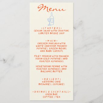 Hand Written Drawn Painted Quirky Unique Wedding Menu | Zazzle