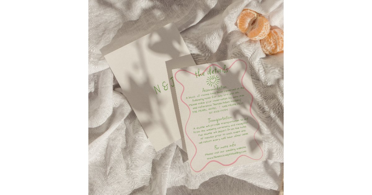 Hand Written Drawn Retro Funky Wedding Details Enclosure Card | Zazzle