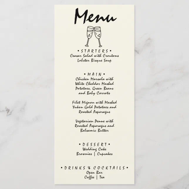 Hand Written Drawn Retro Quirky Unique Wedding Menu | Zazzle