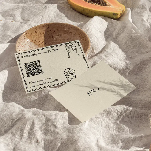 Hand Written Drawn Unique Quirky QR Code Wedding RSVP Card | Zazzle
