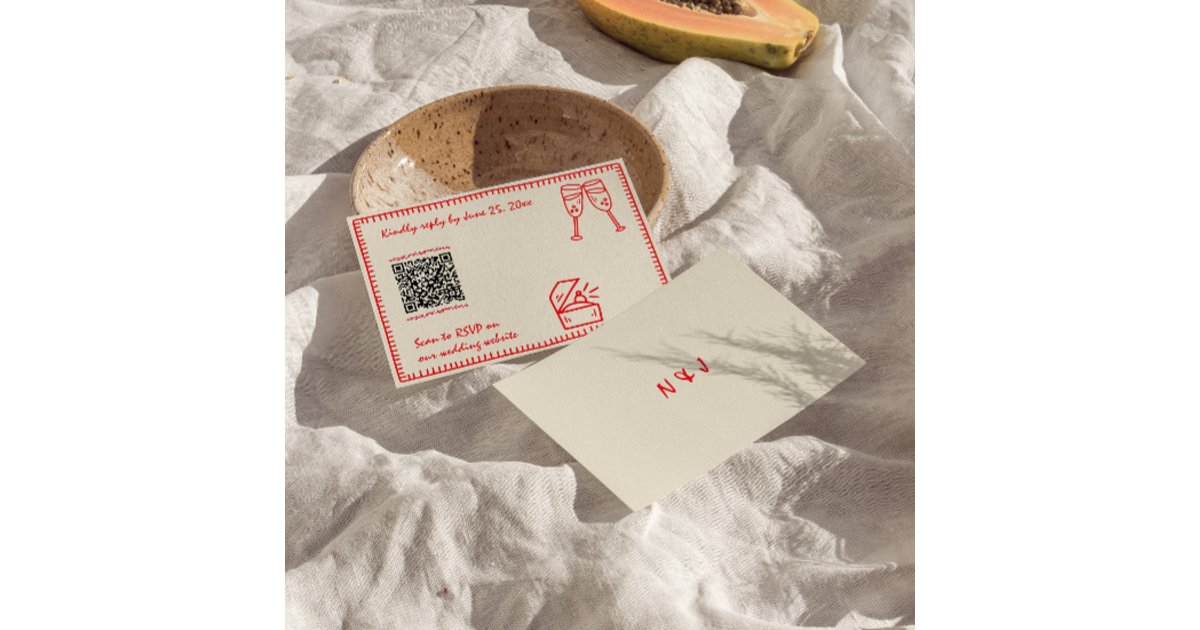 Hand Written Drawn Unique Quirky QR Code Wedding RSVP Card | Zazzle