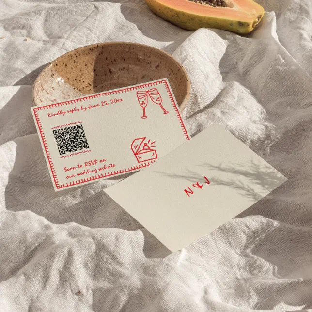 Hand Written Drawn Unique Quirky QR Code Wedding RSVP Card | Zazzle