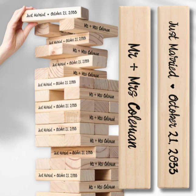 Hand Written Just Married Wedding Date Mr & Mrs Topple Tower | Zazzle