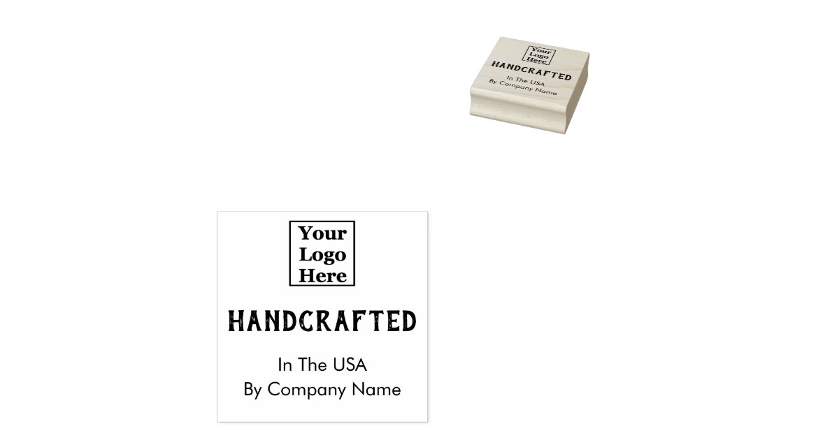 Handcrafted in the USA Business Name Logo Rubber Stamp | Zazzle