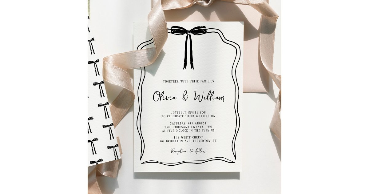 Handdrawn Bow Modern Chic Wedding Invitation | Zazzle