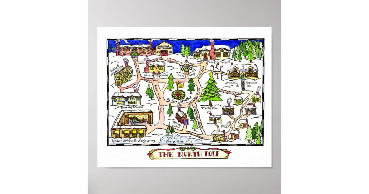Handdrawn North Pole Map Poster | Zazzle