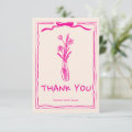 Handdrawn scribble retro pink ribbon bridal shower thank you card | Zazzle