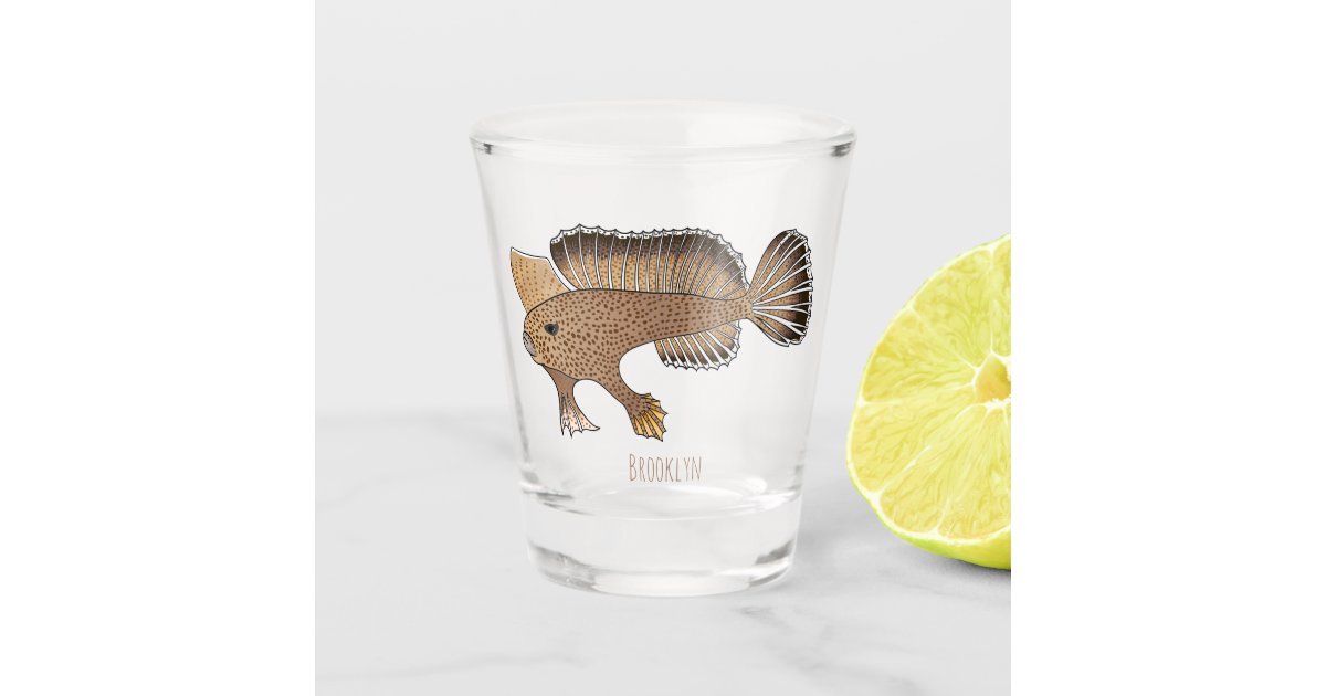 Handfish cartoon illustration shot glass | Zazzle