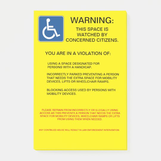 HANDICAP VIOLATION POST-IT NOTES | Zazzle.com