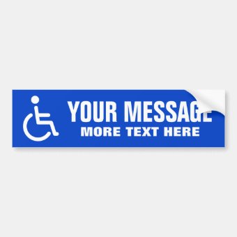 Handicapped disabled symbol add message blue white bumper sticker | Zazzle