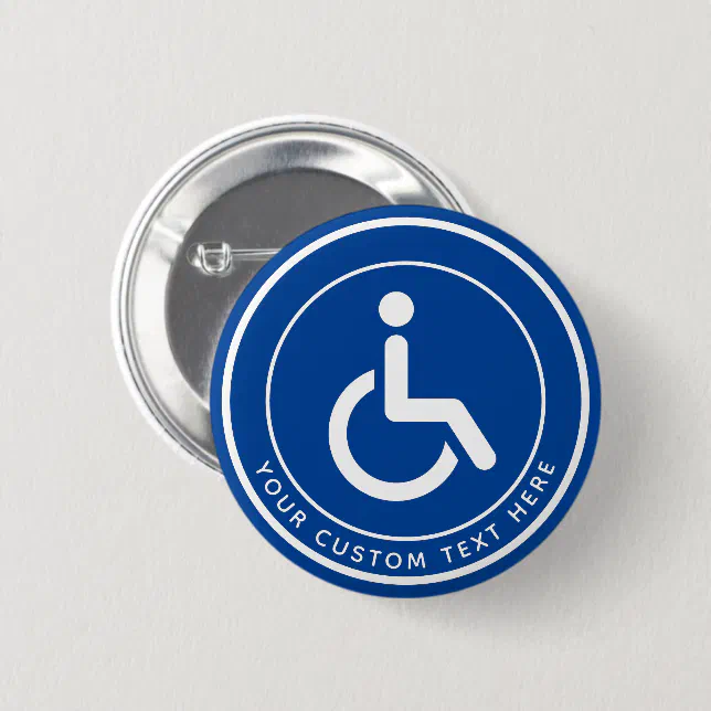 Handicapped disabled symbol text blue white button | Zazzle
