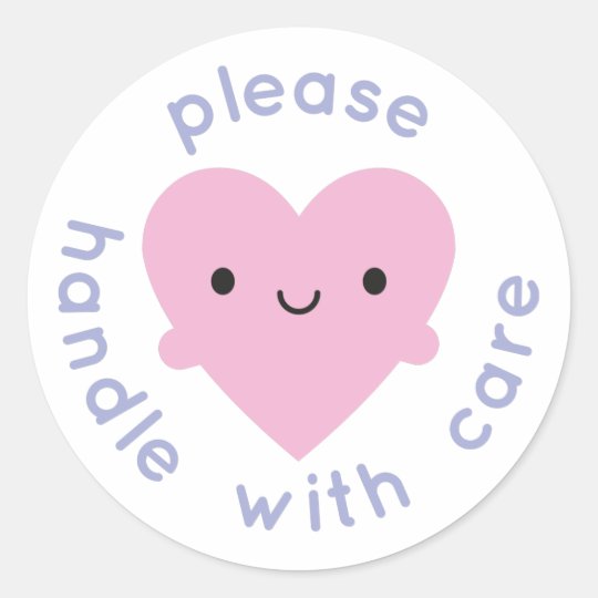 Handle With Care Kawaii Heart Classic Round Sticker | Zazzle.com
