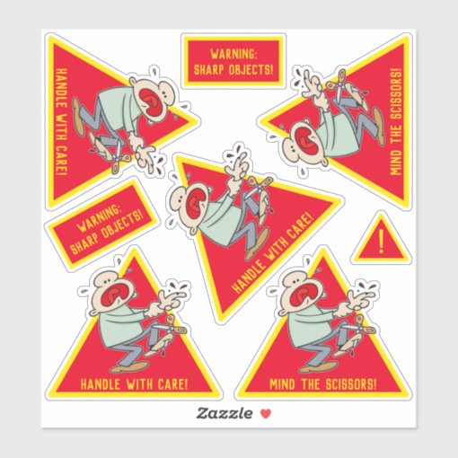 Handle With Care Sharp Objects Cartoon Warning Sticker | Zazzle