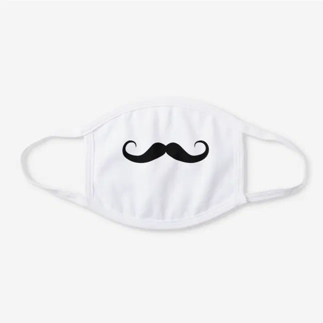 Handlebar Mustache White Cotton Face Mask | Zazzle