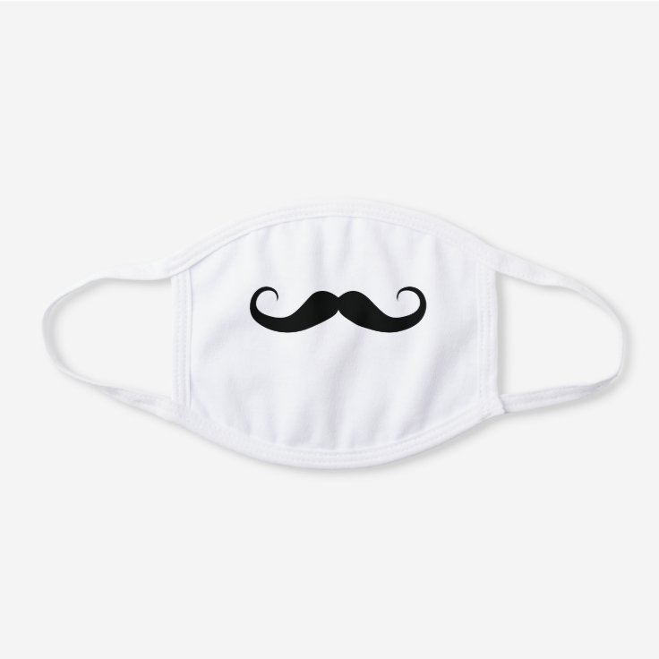Handlebar Mustache White Cotton Face Mask | Zazzle
