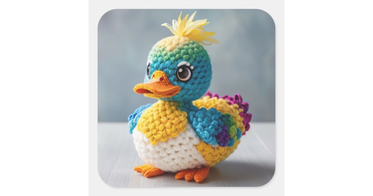 Handmade Amigurumi Crocheted Duck Masterpiece Bird Square Sticker | Zazzle